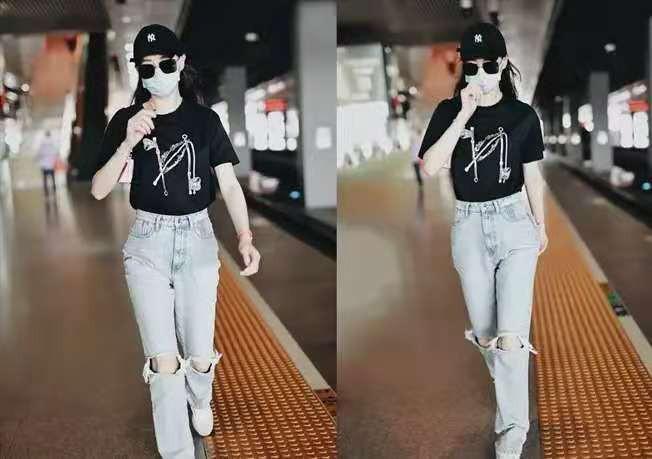 Tang Yan is a rare luxury (wearing a 5,000 yuan T-shirt with big ripped ...